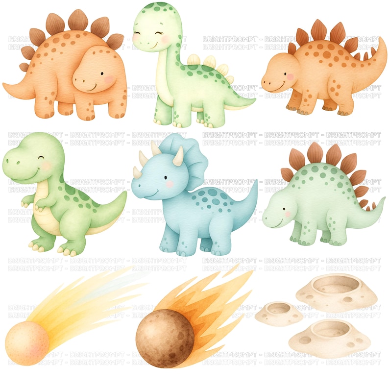 Aquarell Dinosaurier Clipart, Kinderzimmer Dekor PNGs (110 Dateien ...