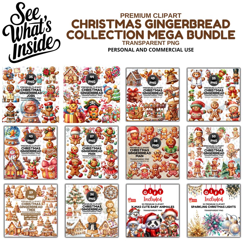 Christmas Gingerbread Clipart MEGA Bundle Transparent PNG | People ...