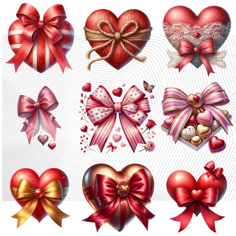 Valentine Heart Bow Clipart, Romantic Graphics (50 PNG, Digital ...