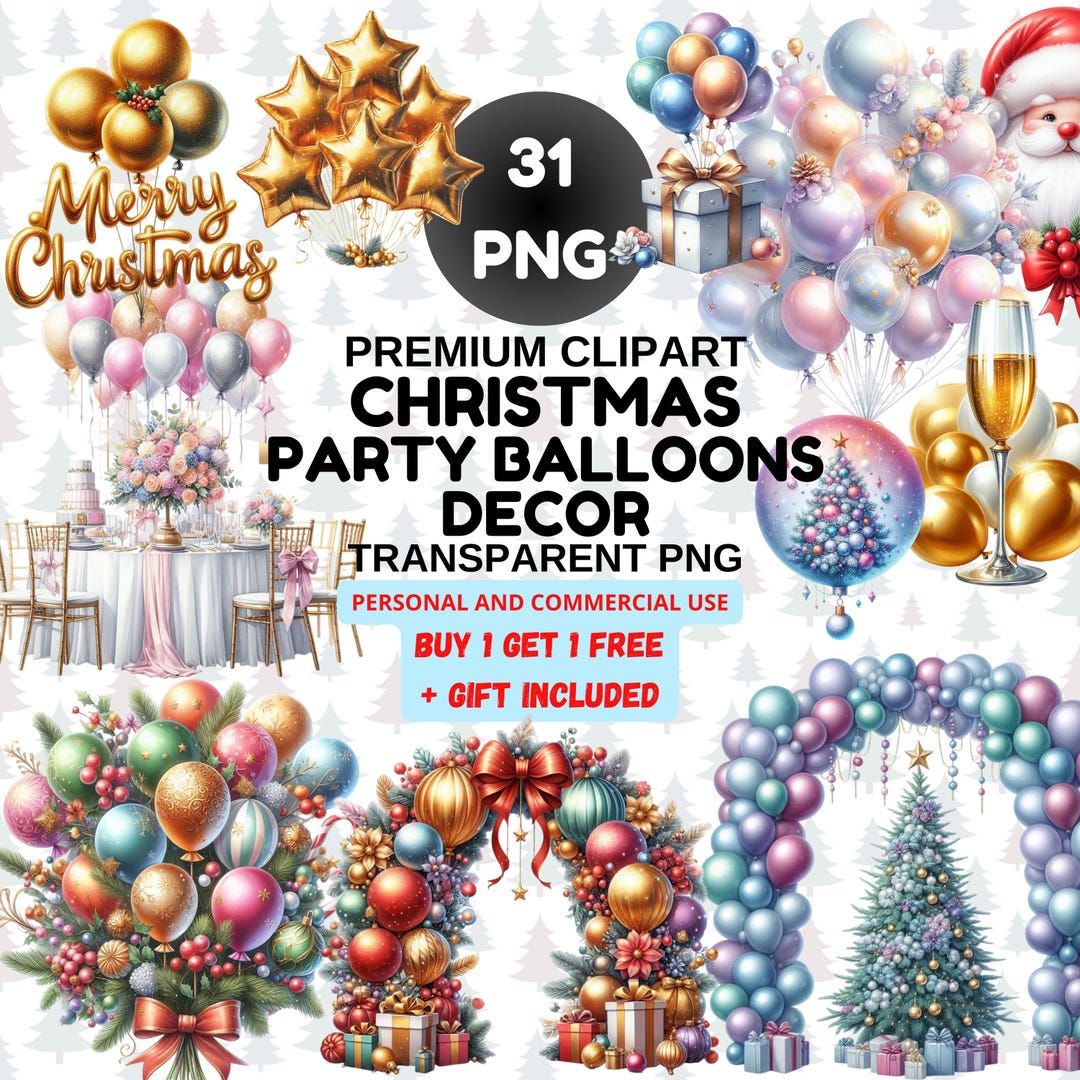 Christmas Party Balloons Decor Clipart 31 Transparent PNG Holiday ...