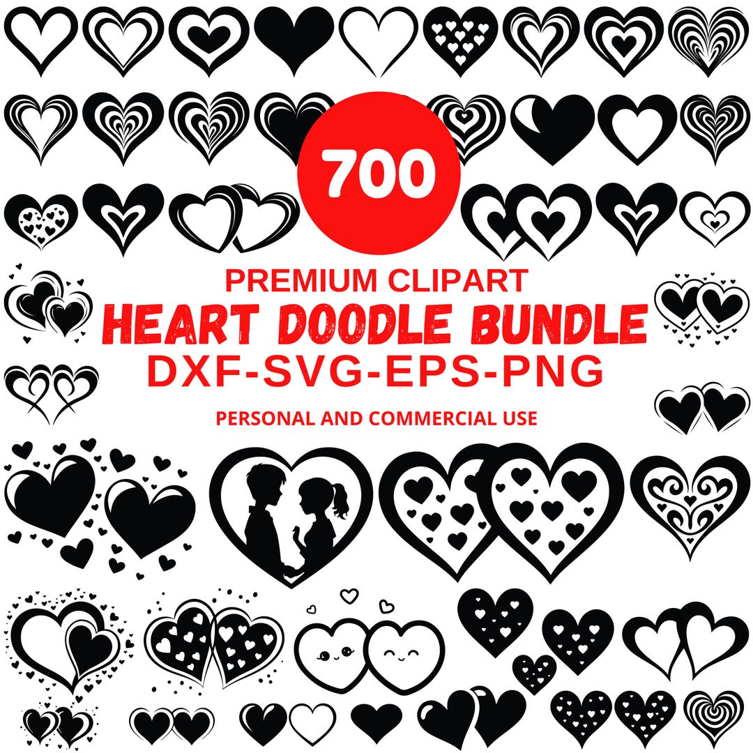 700 Heart SVG Clipart Bundle: Doodle Hearts, Valentine's Day (digital ...
