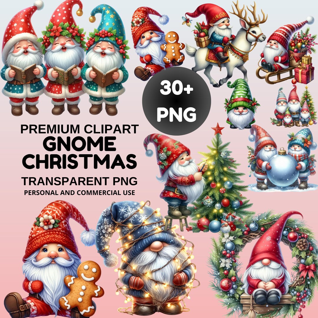 33 Christmas Gnomes Clipart Bundle | Santa PNG Set | Cute Holiday ...