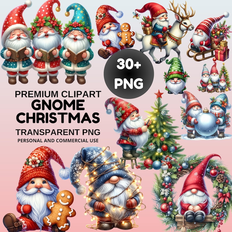 Christmas Gnome Clipart Bundle | Cute Santa PNG Set (digital Download ...