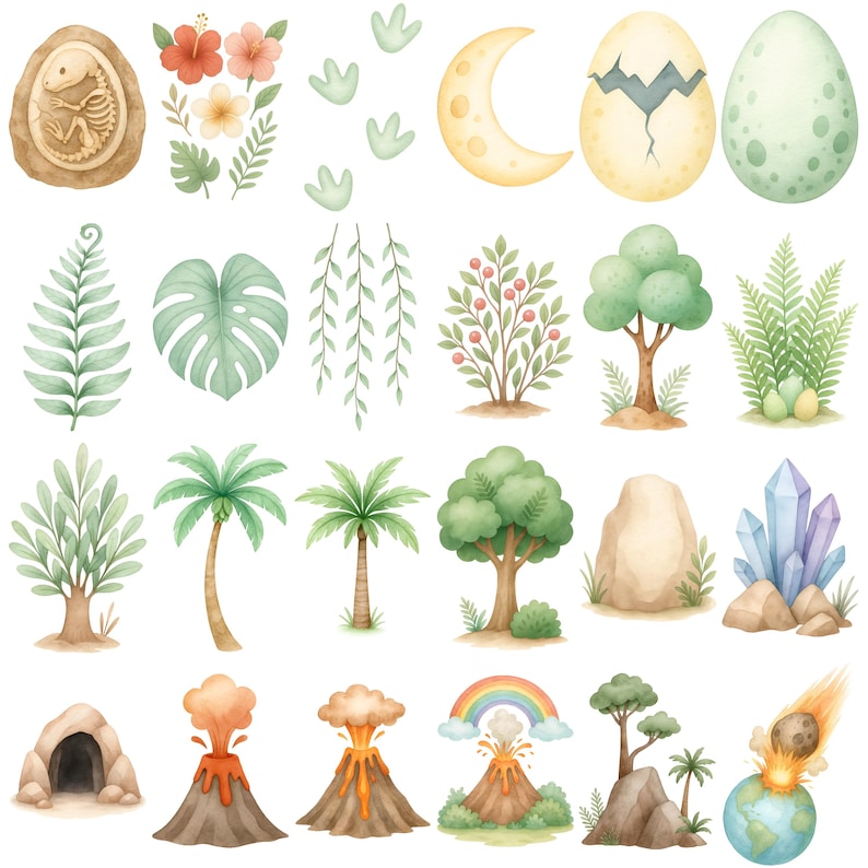 Aquarell Dinosaurier Clipart, Kinderzimmer Dekor PNGs (110 Dateien ...