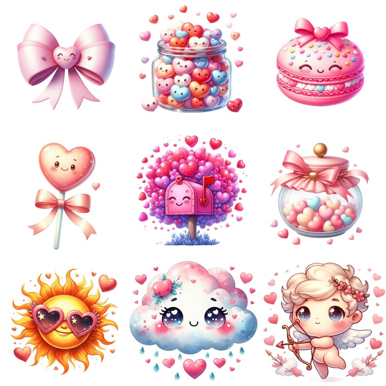 Kawaii Valentine Clipart Bundle – Watercolor PNG Graphics (digital ...