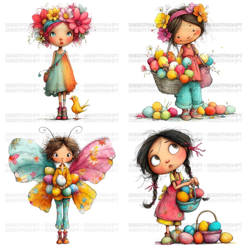 Easter Girl Clipart | Whimsical Spring PNG Bundle - Etsy