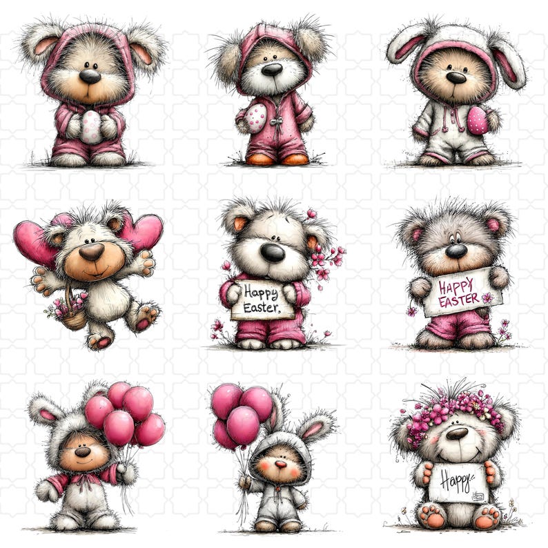 Easter Spring Teddy Bear Clipart Bundle | Bunny Bears, Eggs, Flowers ...