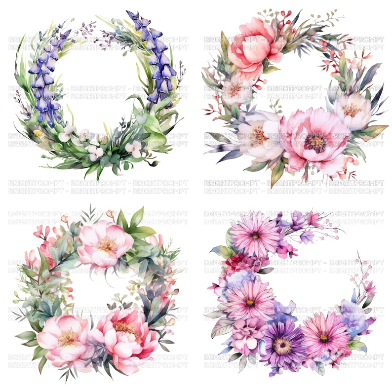 Watercolor Floral Wreath Clipart | Spring Cottagecore PNG Bundle - Etsy