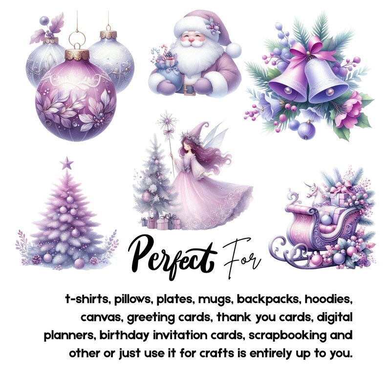 Purple Pastel Christmas Clipart Bundle Winter Holiday PNG Set | Fairy ...