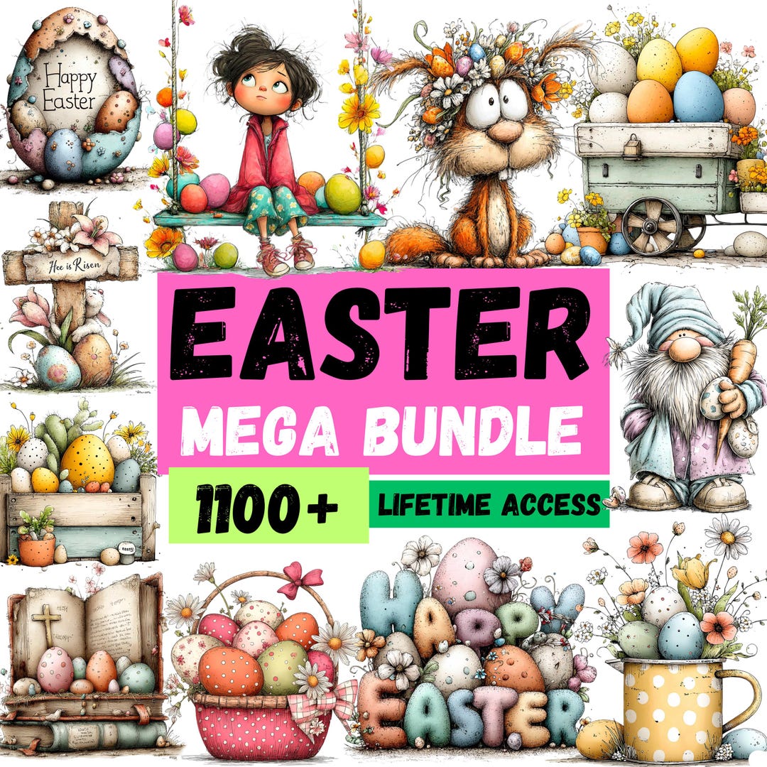 1100+ Easter Mega Clipart Bundle | Bunnies, Gnomes, Eggs, Chicks ...
