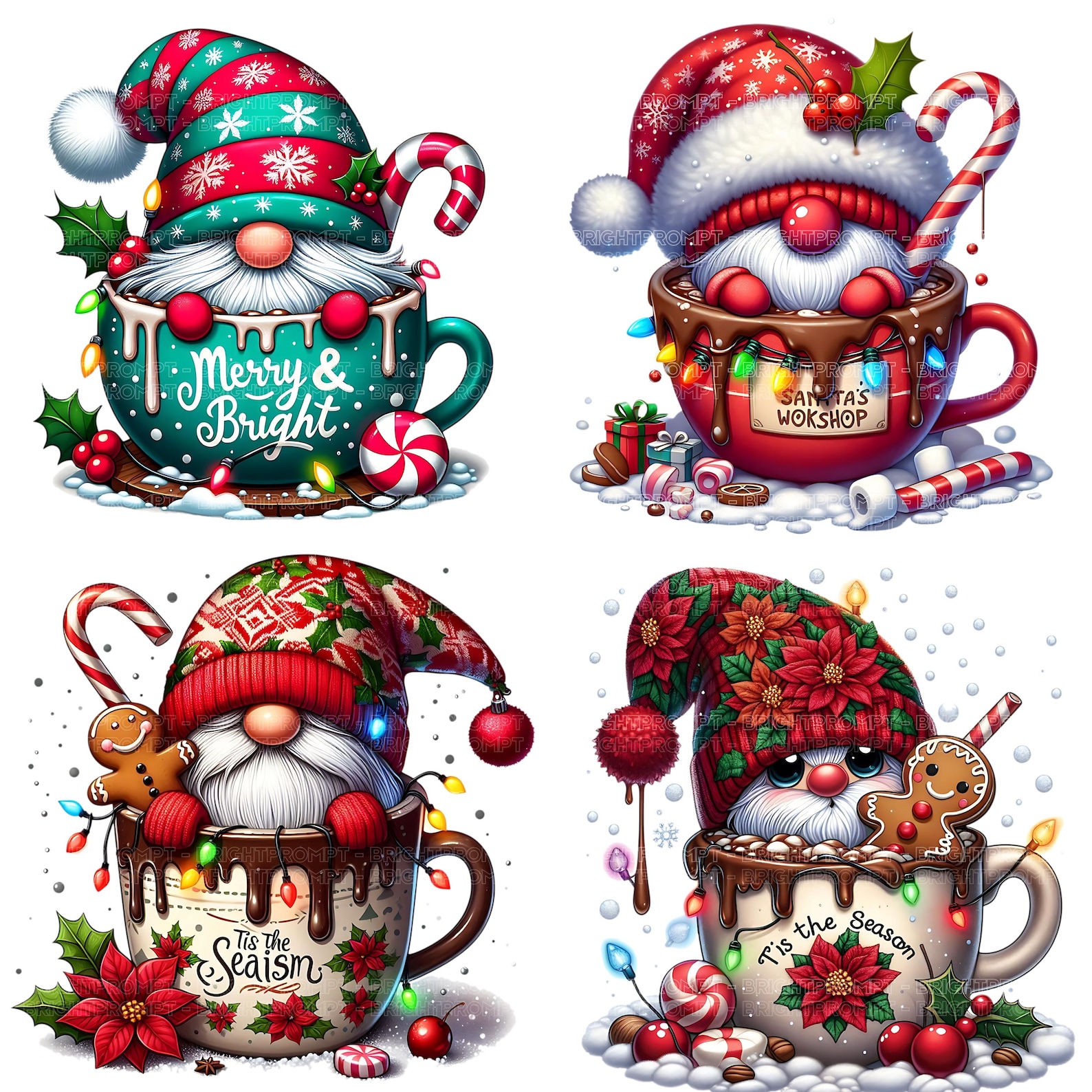 Christmas Gnome Hot Cocoa Clipart | Mug Design PNG (30 Elements) - Etsy