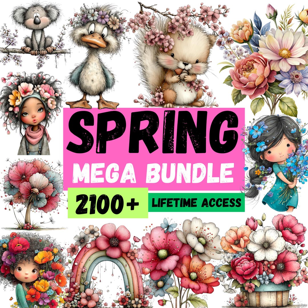 2100+ Spring Mega Clipart Bundle | Flowers, Animals, Rainbow ...