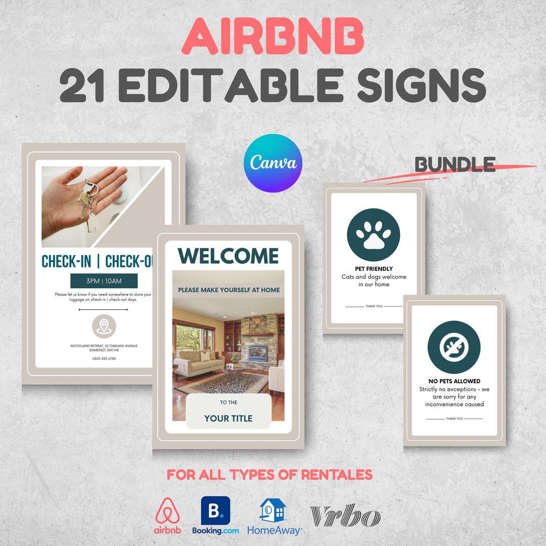 Airbnb Signs Editable Template Bundle | Welcome Signs, House Rules ...