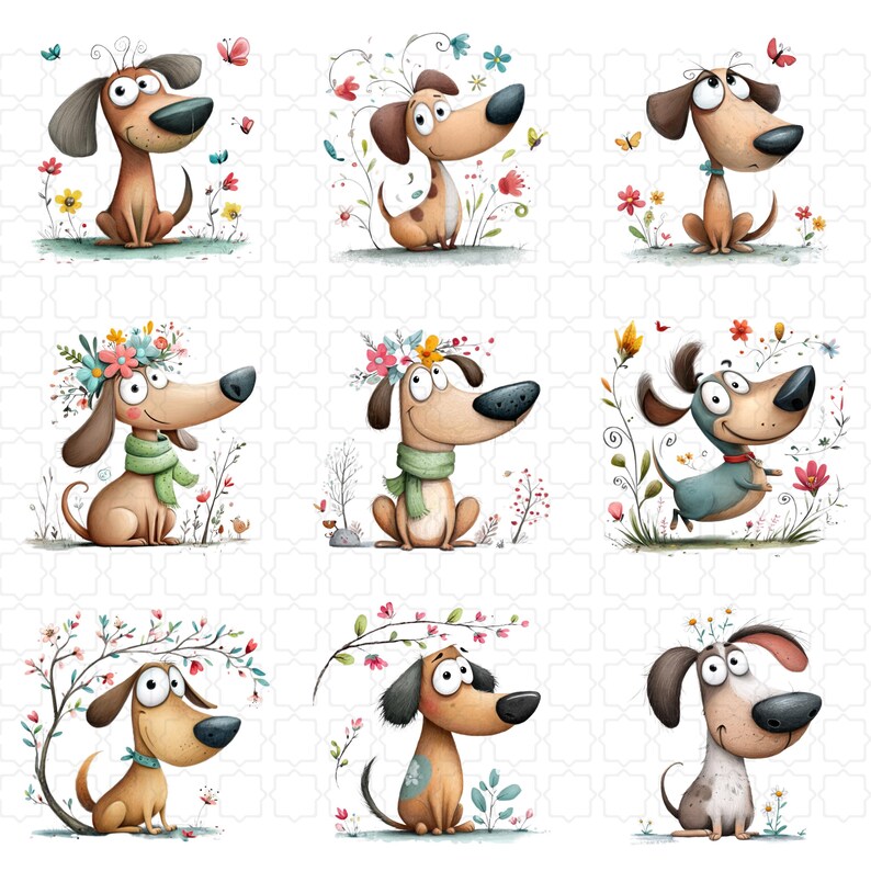 64 Whimsical Spring Dachshund Clipart | Sausage Dog , Floral Pup ...