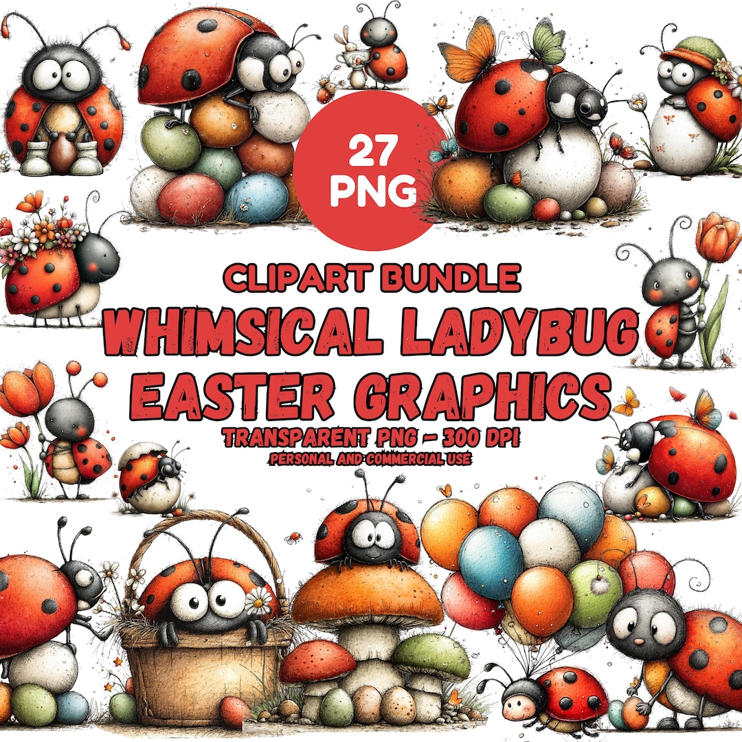Ladybug Clipart Bundle | Whimsical Easter Ladybugs, Eggs & Spring ...