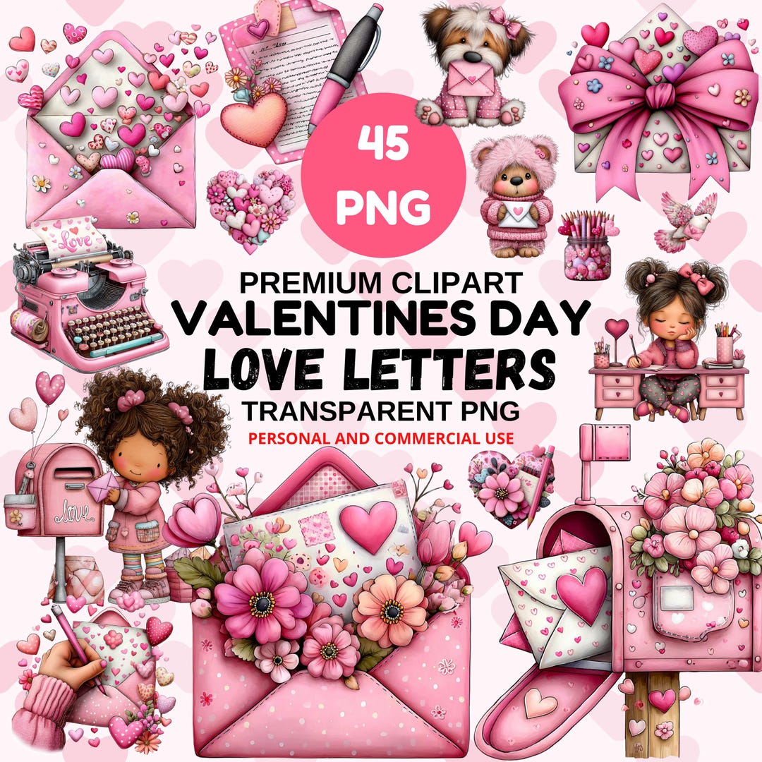 Valentines Day Pink Love Letters Clipart Transparent PNG | Valentine ...