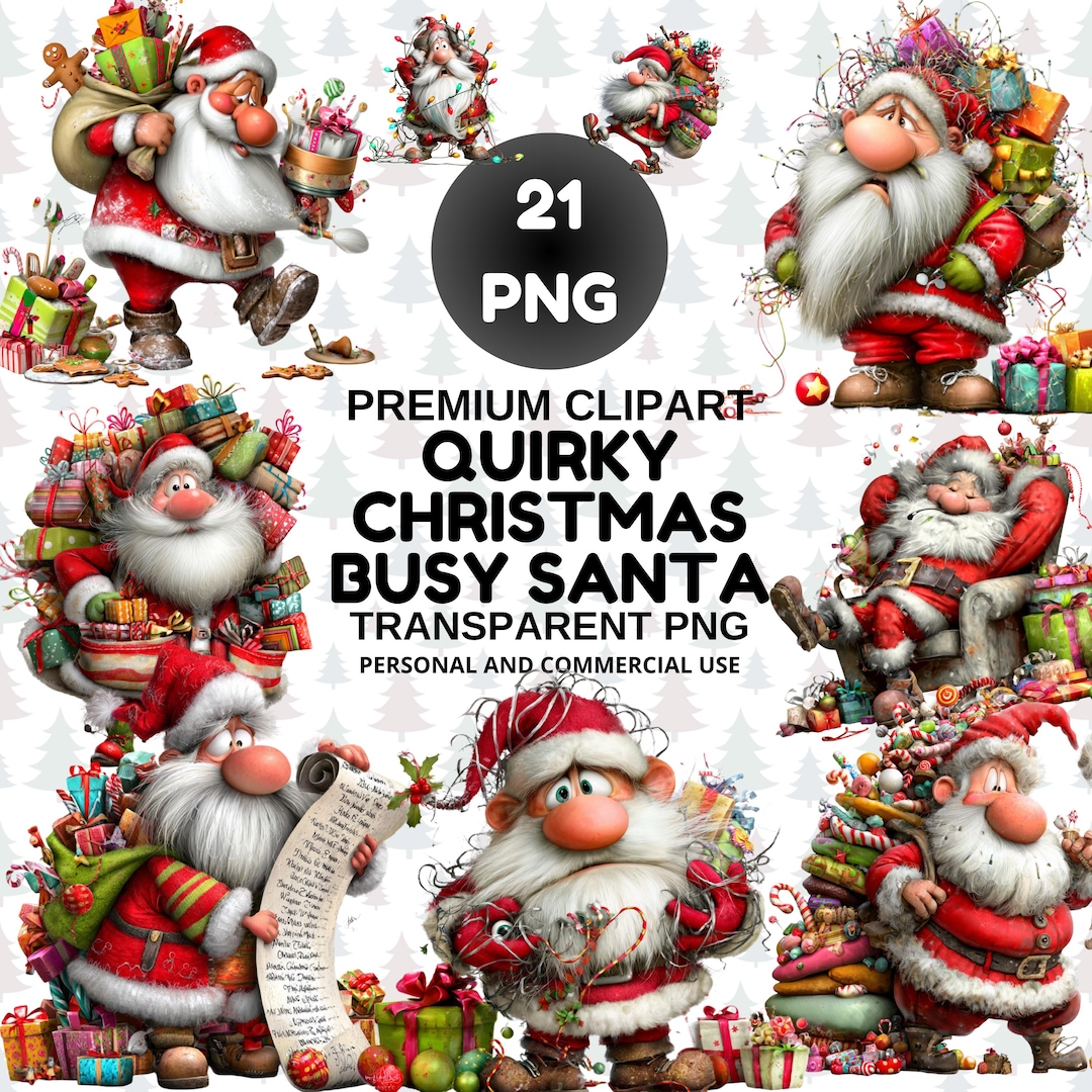 Quirky Christmas Busy Santa Clipart | Funny Holiday Illustrations | 27 ...