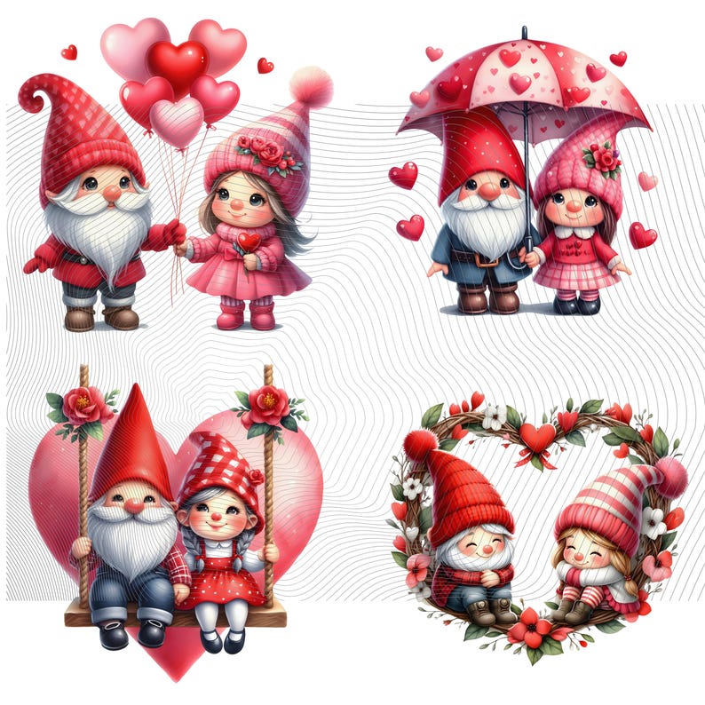 Watercolor Valentine Gnome Couple Clipart | Romantic PNG (digital ...