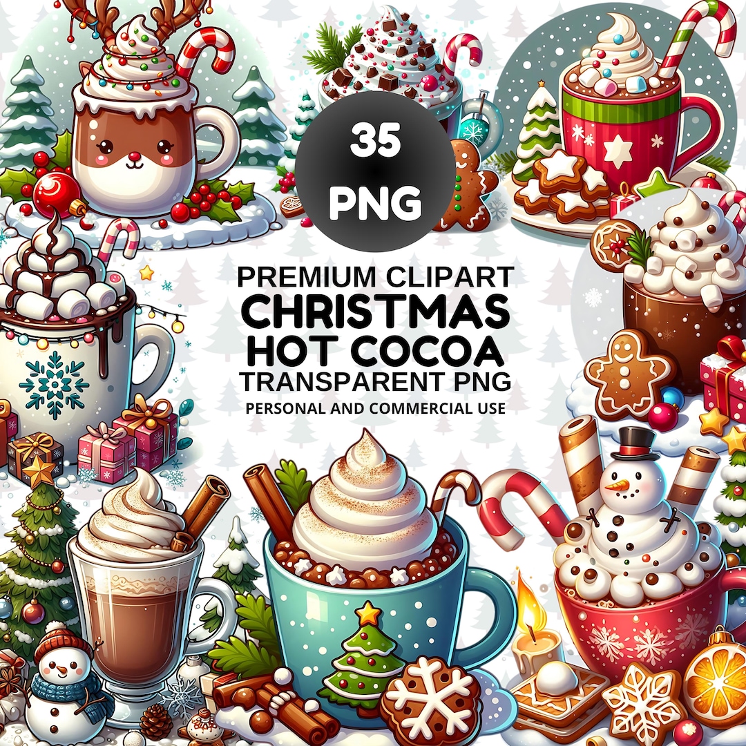 Christmas Hot Cocoa Clipart Set, Holiday Mug PNG Bundle (35 Elements ...