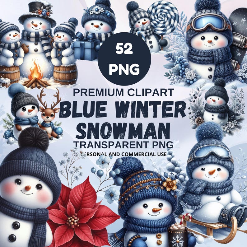 Blue Winter Snowman Clipart Transparent PNG | Watercolor Christmas ...