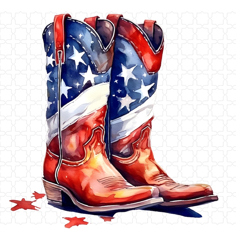 Patriotic Western Boots Clipart, Watercolor Cowboy Boot PNG, 4th of ...