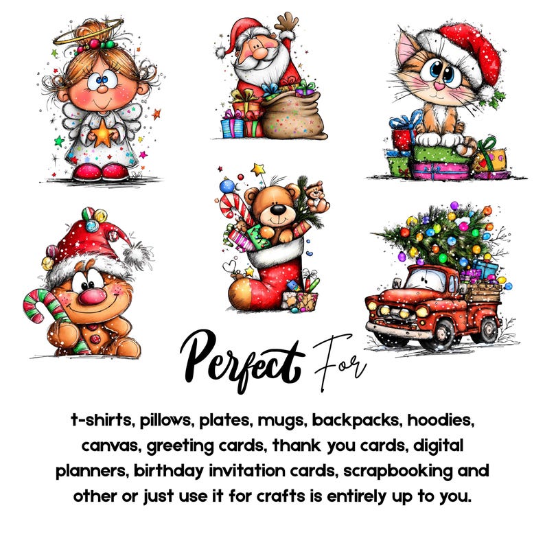 Cartoon Style Christmas Clipart Transparent PNG | Santa, Snowman ...