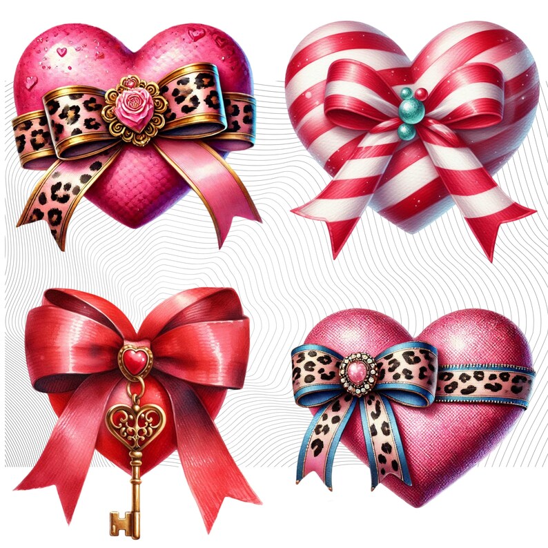 Valentine Heart Bow Clipart, Romantic Graphics (50 PNG, Digital ...