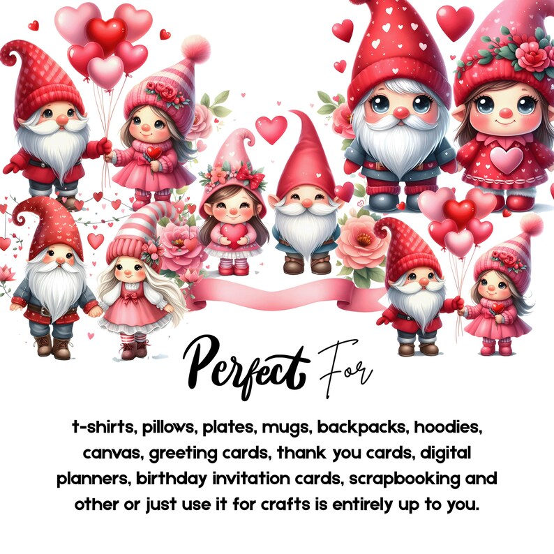 Watercolor Valentine Gnome Couple Clipart | Romantic PNG (digital ...