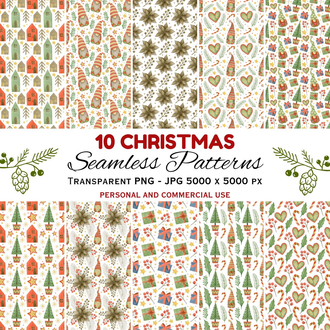 Watercolor Christmas Seamless Patterns, Festive Winter Digital ...
