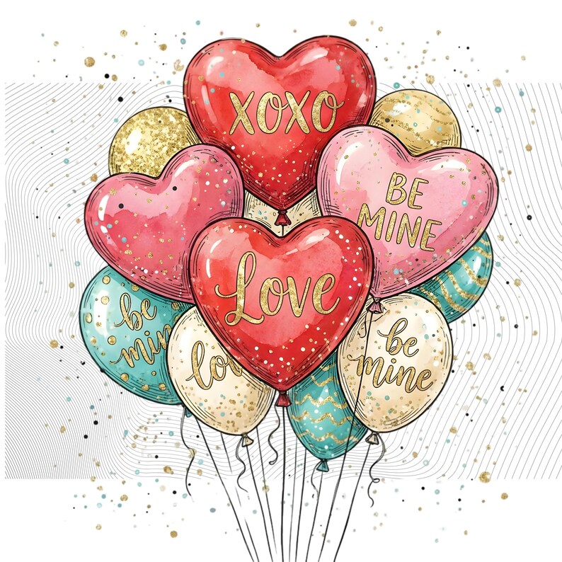 Watercolor Heart Balloons Clipart | Pastel Valentine PNG Set - Etsy