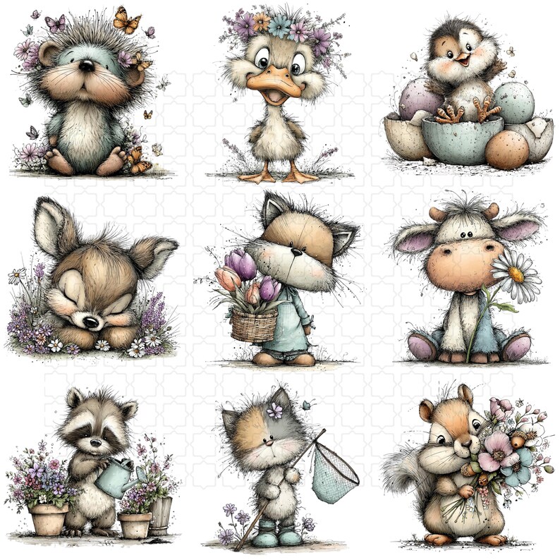 Whimsical Spring Animals Clipart Bundle, Farm & Woodland Animals With ...
