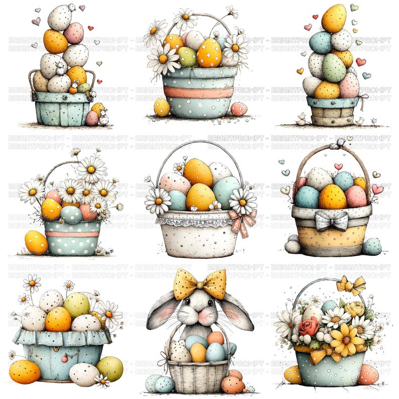 Watercolor Easter Basket Clipart Bundle | Egg Basket, Floral Spring ...