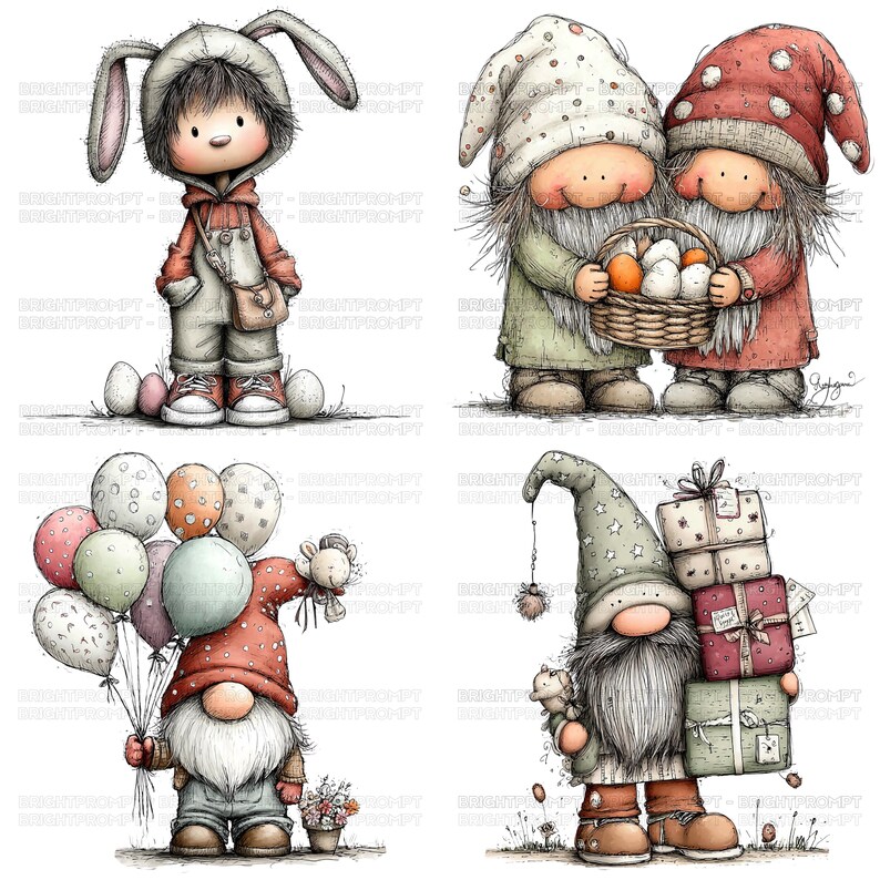 Quirky Spring Gnomes Clipart | Easter Gnome | Eggs, Bunnies, Flowers ...