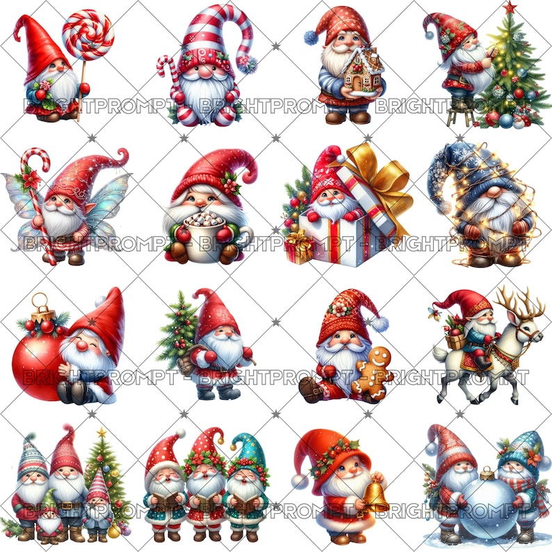 Christmas Gnome Clipart | Santa PNG Set, Holiday Illustrations (digital ...