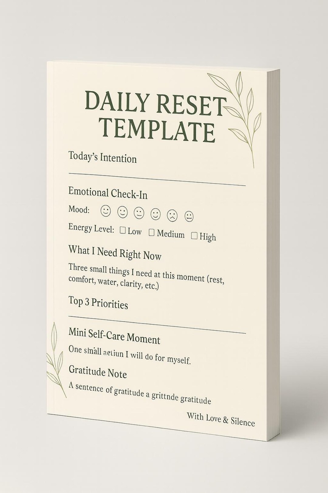 Daily Reset Template | Printable A4 Planner | Self-care Worksheet ...