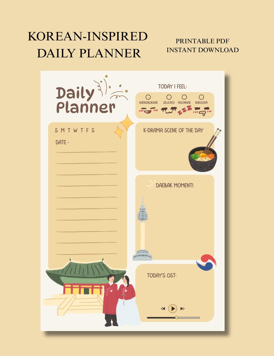 Korean-inspired Daily Planner | Printable K-drama & K-pop Aesthetic PDF ...