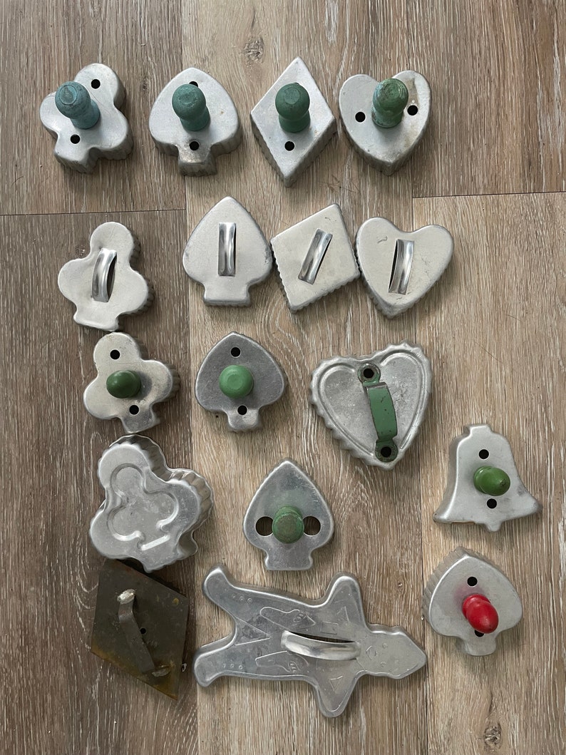 Vintage Metal Cookie Cutters, Green & Wooden Handles, Sold Individually ...