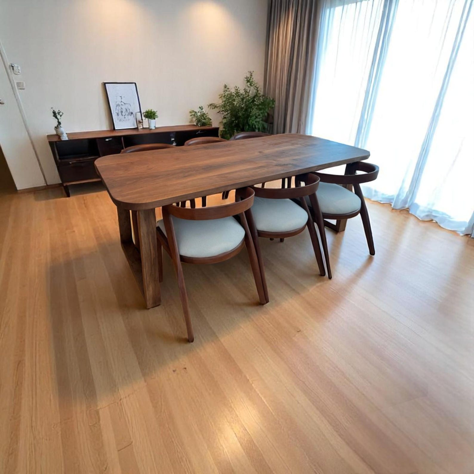 Modern Dining Table, Wooden Legs Table, Walnut Table, Solid Wood Dining ...