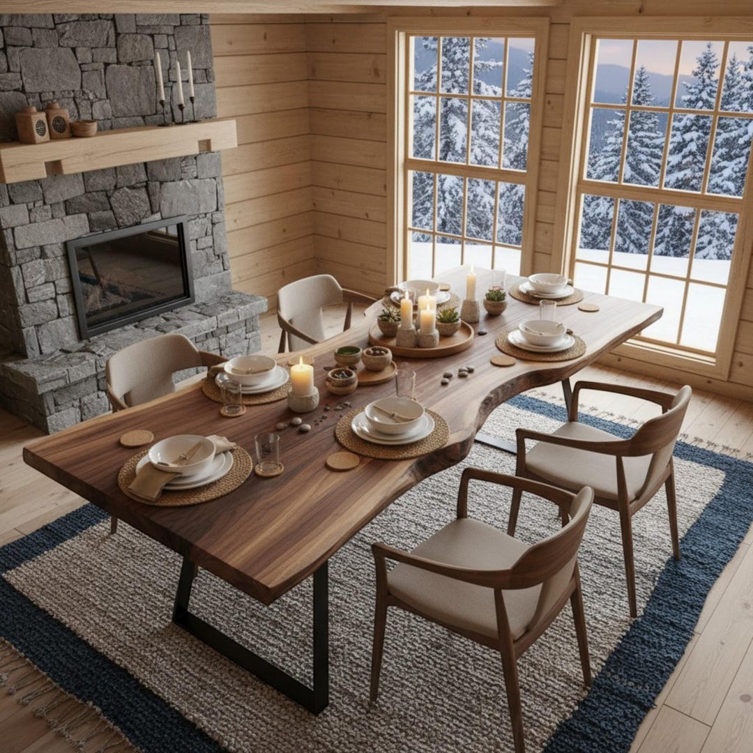 Walnut Dining Table | Solid Wood Live Edge Kitchen & Dinner Room Table ...