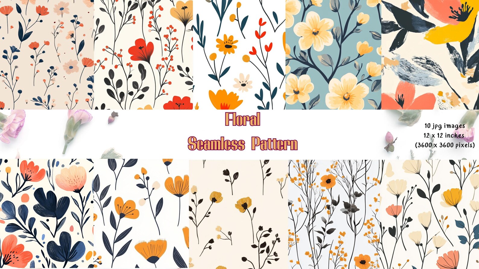 Seamless Flower Digital Paper | Seamless Floral Collage Pattern ...
