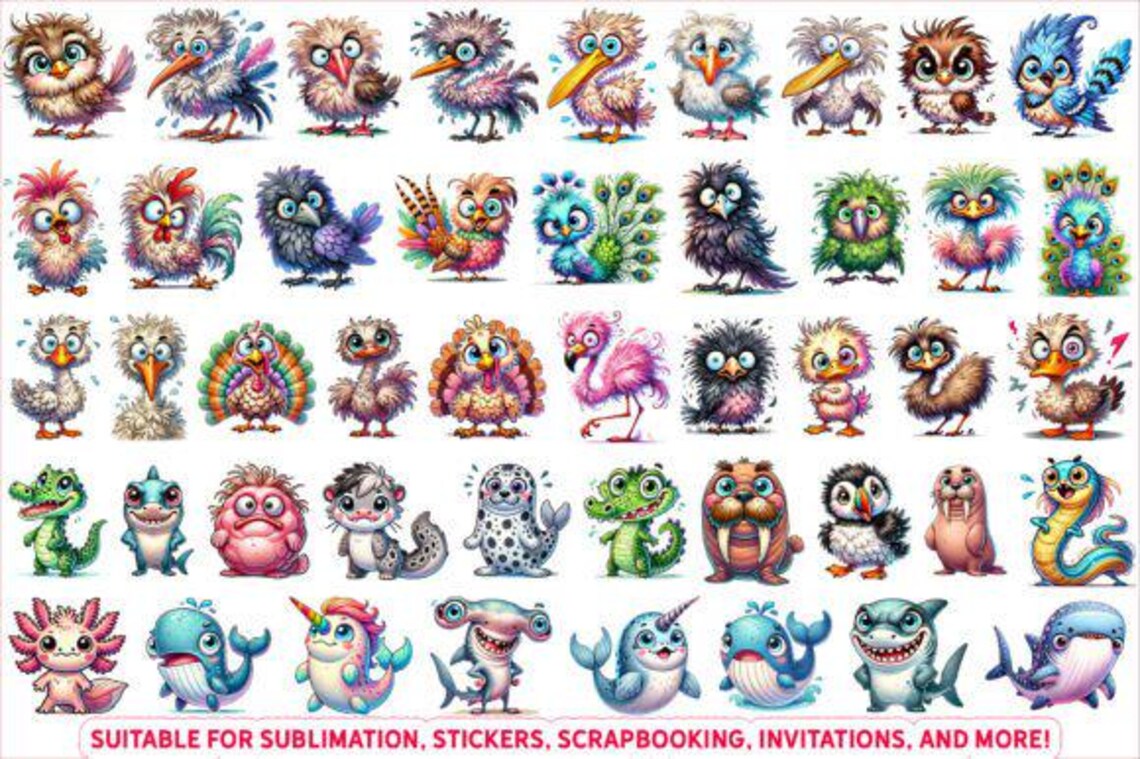 250+ Cute Animal Stickers PNG | Digital Download | With & Without ...