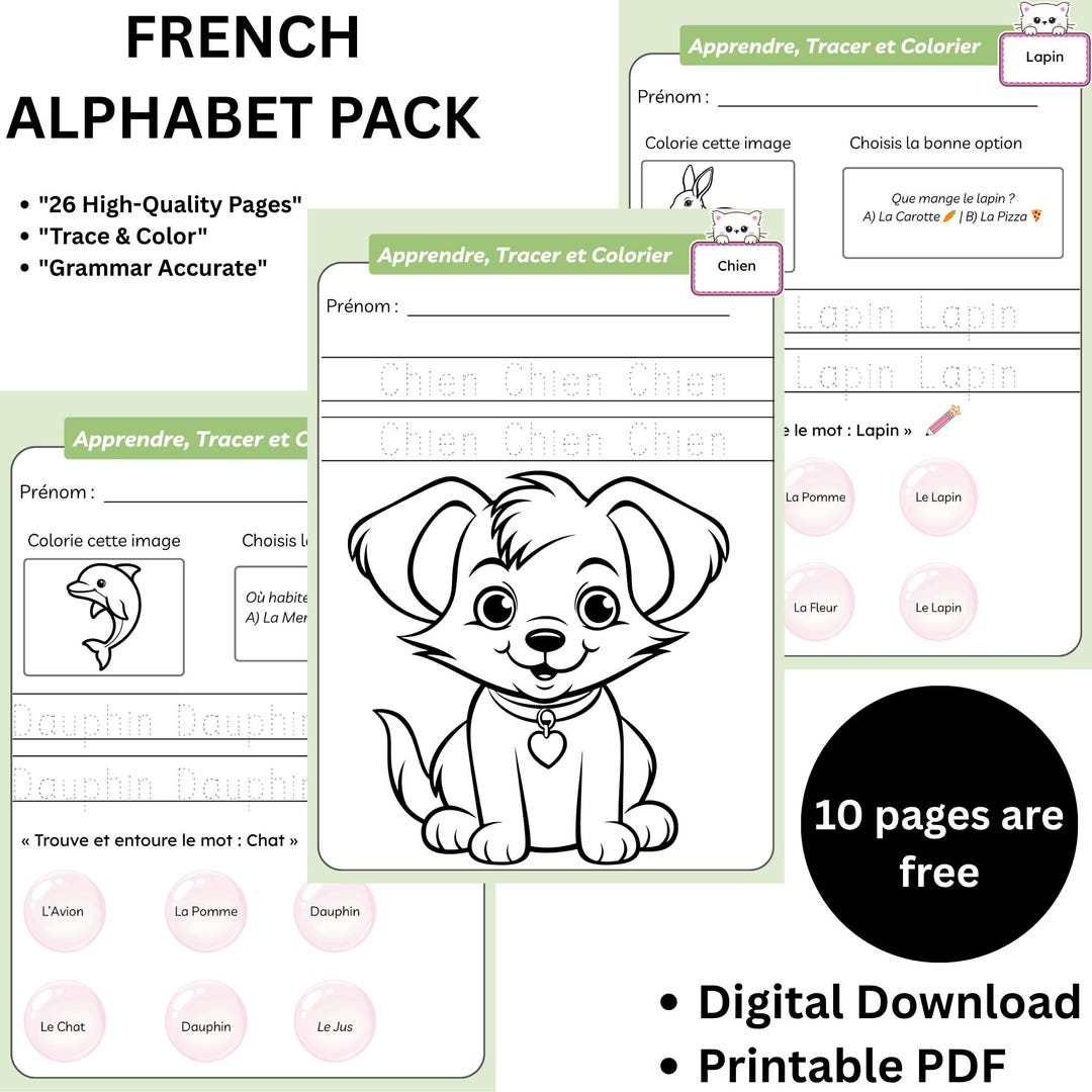 French Alphabet Worksheets for Kids A-Z, French Vocabulary Tracing and ...