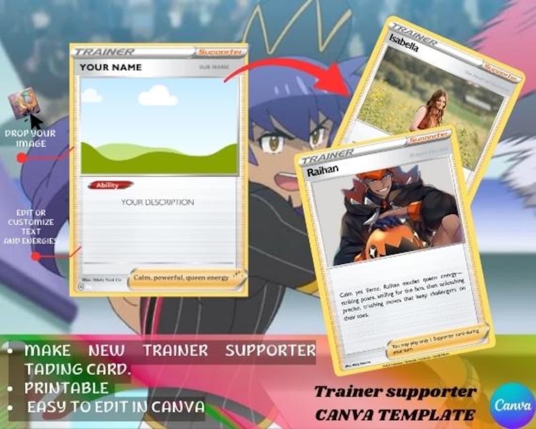 Custom Pokemon Card ,personalized Trainer Supporter Pokemon Card Canva ...
