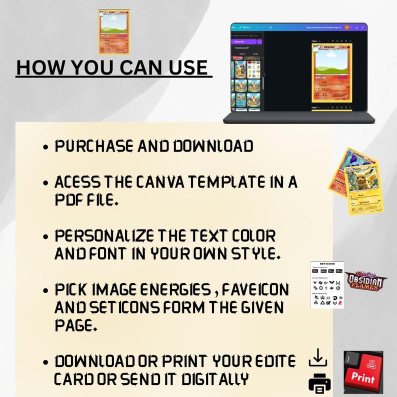 Custom Pokemon Card ,pokemon Card Canva Template ,cards to Make Your Own Character, One Piece ...