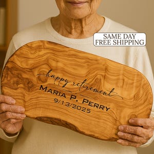Happy Retirement Gift, Custom Olive Wood Board, Housewarming Gift ...