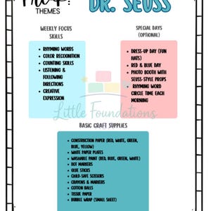 March Themes | Dr. Seuss Preschool Activities | 5 Day Lesson Plan - Etsy