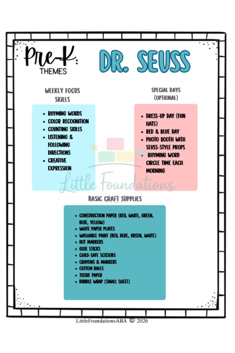 March Themes | Dr. Seuss Preschool Activities | 5 Day Lesson Plan - Etsy
