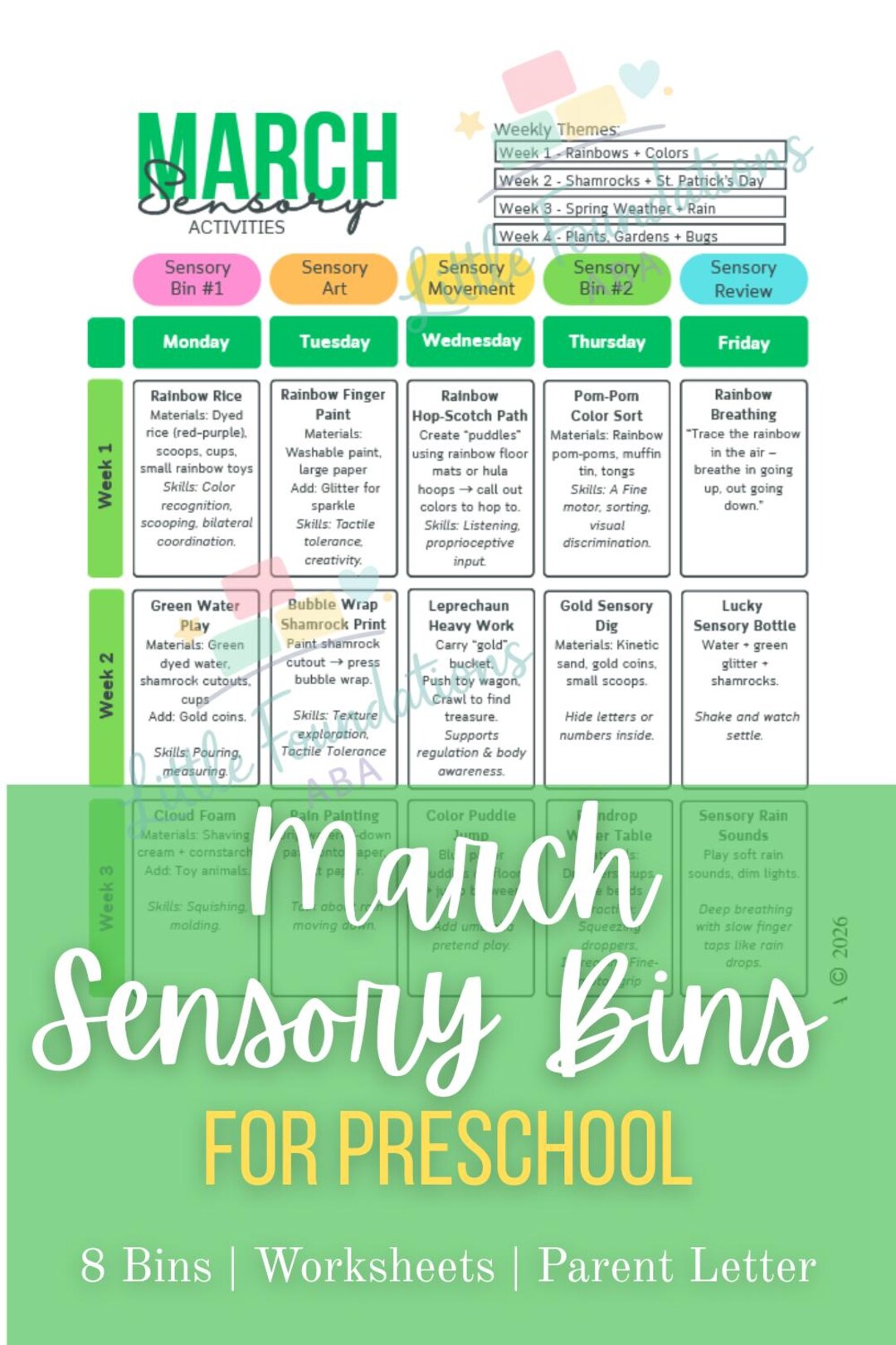 March Sensory Bin Activities | Full Month Lesson Plan for Preschool ...
