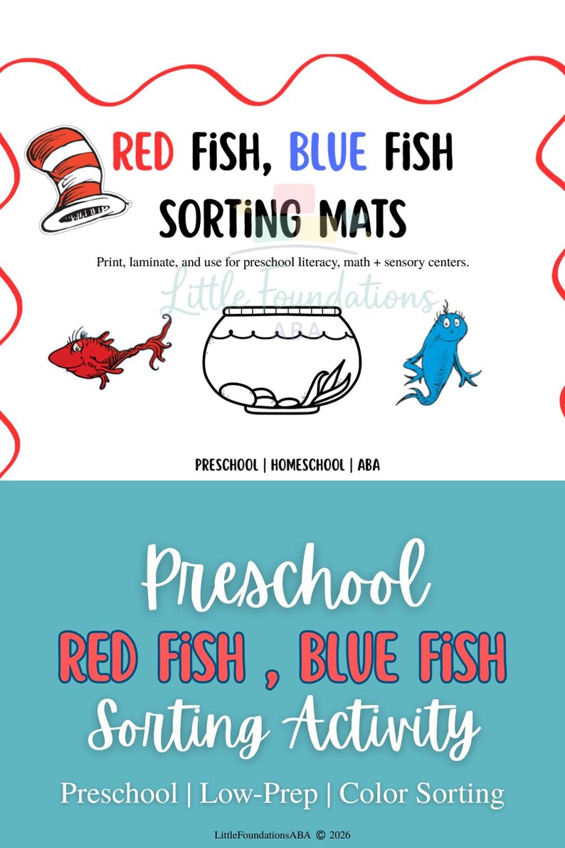 Red Fish Blue Fish Sorting Mats | Dr Seuss Preschool Color Activity ...