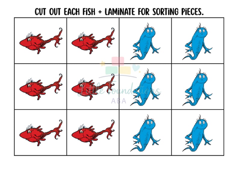 Red Fish Blue Fish Sorting Mats | Dr Seuss Preschool Color Activity ...